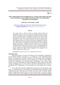 THE ACHIEVEMENT OF MATHEMATICAL CONNECTION SKILLS BASED ON COGNITIVE LEVEL THROUGH MEANS ENDS ...